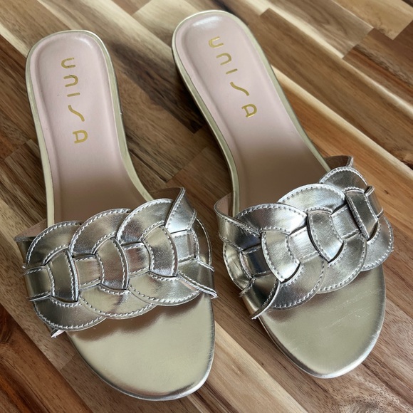Unisa | Shoes | Unisa Gold Braided Slide Sandals | Poshmark